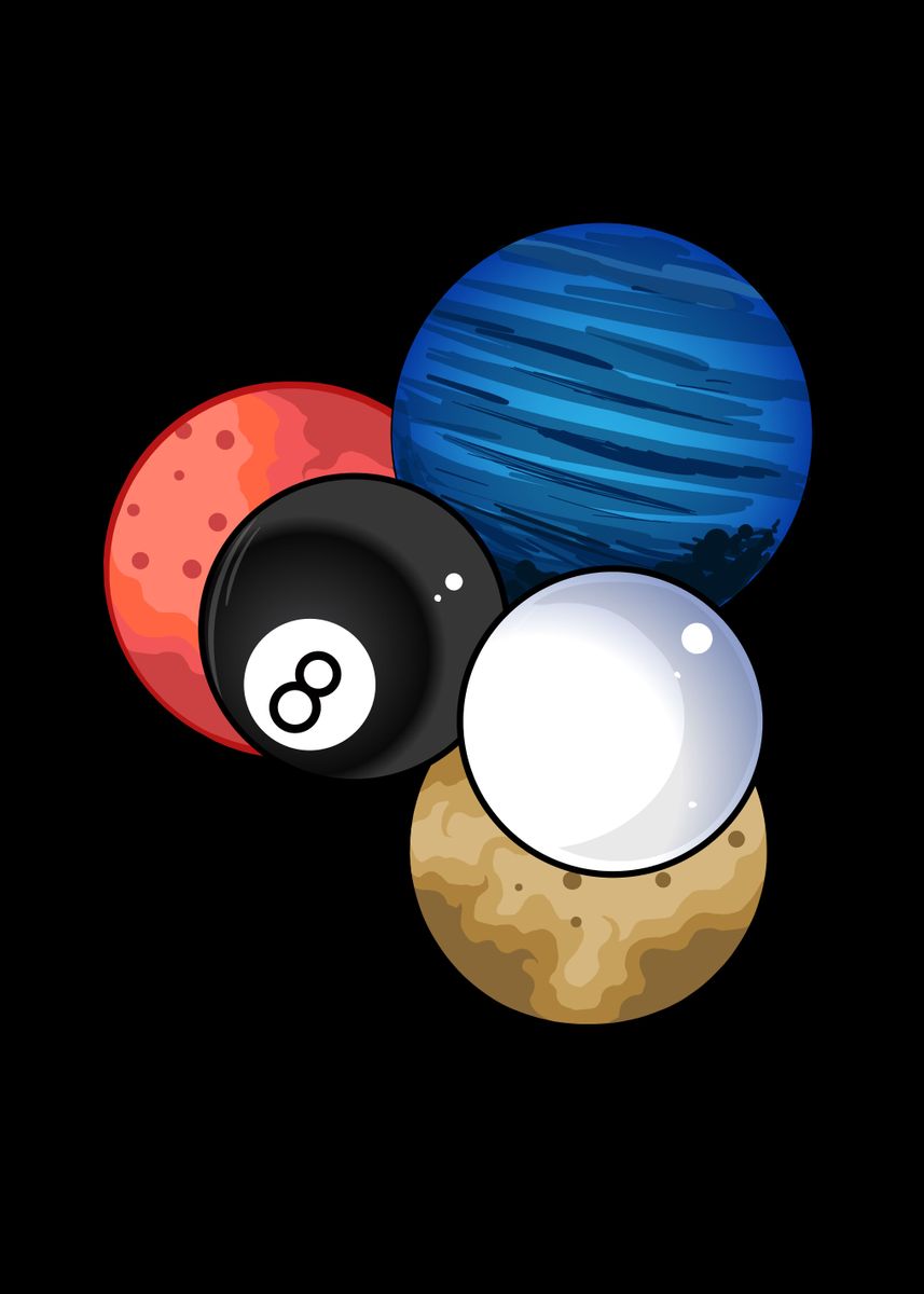 'Billiard Balls Planets 1' Poster, picture, metal print, paint by ...