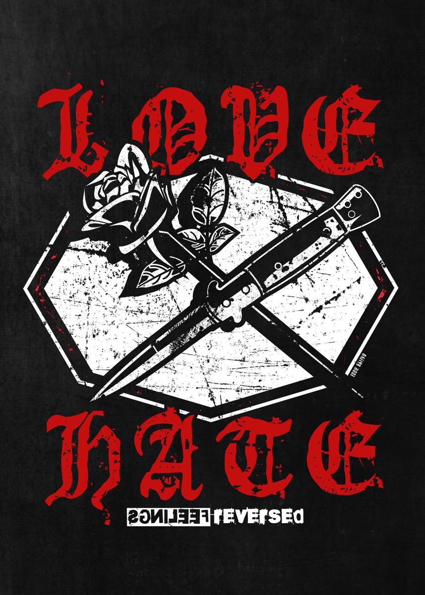 'Rose and Dagger Love Hate' Poster, picture, metal print, paint by John ...