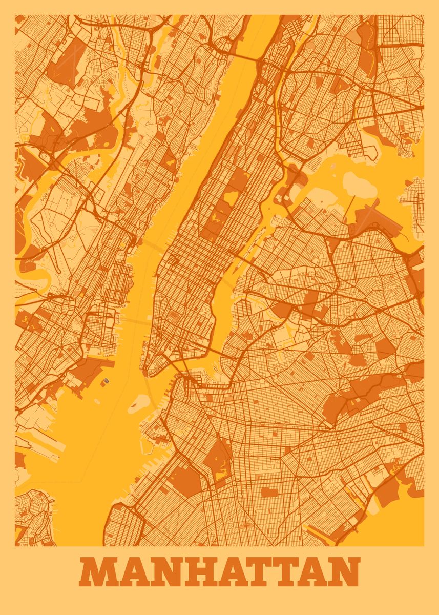 'Manhattan Sunset City Map' Poster by Tien Stencil | Displate