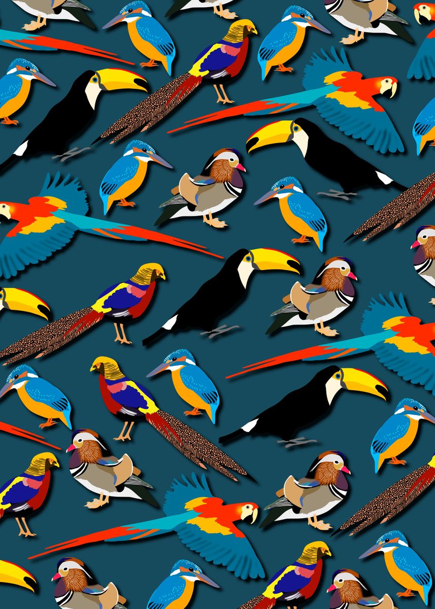 'Colorful wild birds' Poster, picture, metal print, paint by CiniArt ...