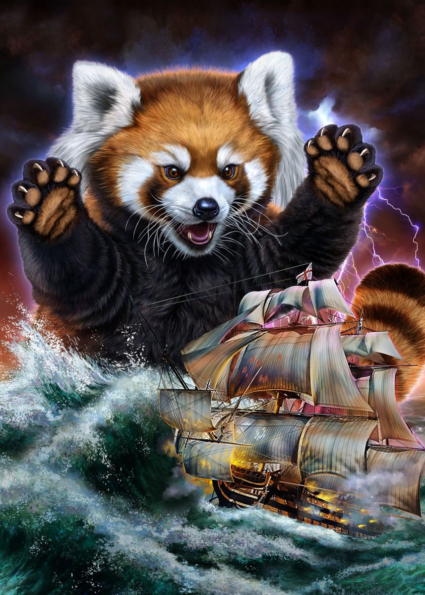'Monster Red Panda Kraken' Poster, picture, metal print, paint by Jeff ...