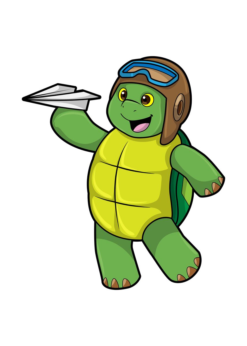 'Turtle Pilot Paper Plane' Poster, picture, metal print, paint by ...