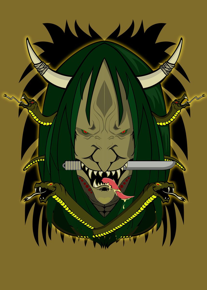 'oni mask' Poster, picture, metal print, paint by zaka arya | Displate