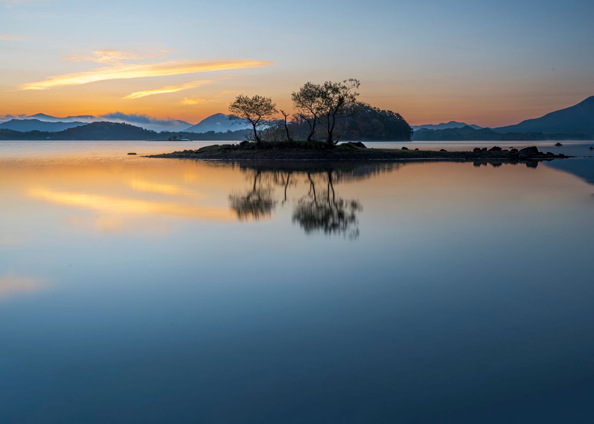 'Sunrise Lake View in Japan' Poster by HanPing Tseng | Displate