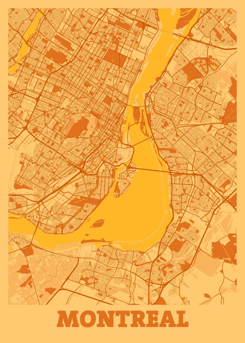 'Montreal Sunset City Map' Poster, picture, metal print, paint by Tien ...