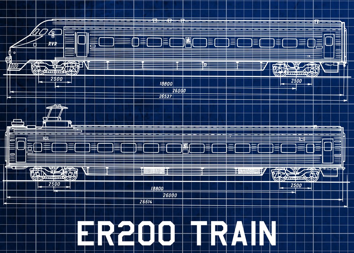'Blueprint of ER200 Train' Poster by Geoji Jacob | Displate