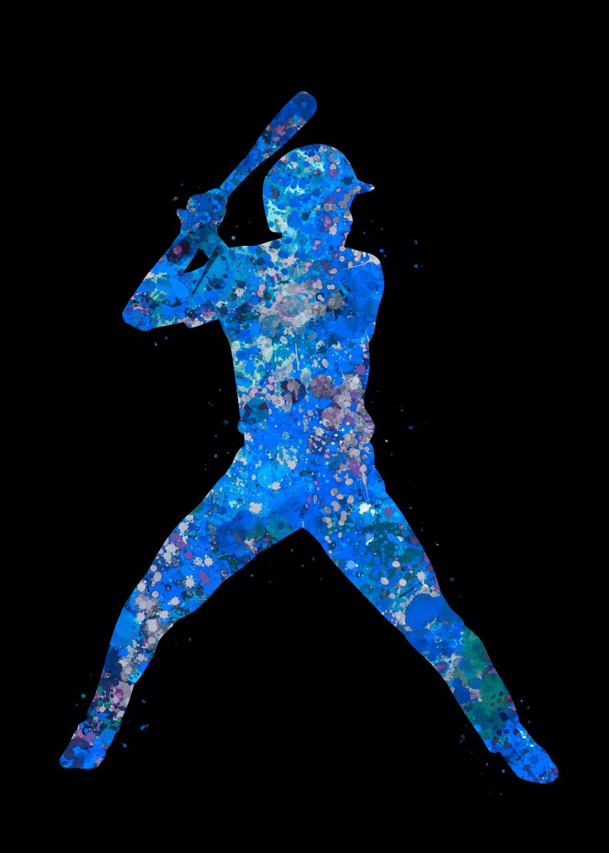 'Baseball batting blue' Poster, picture, metal print, paint by Yahya ...