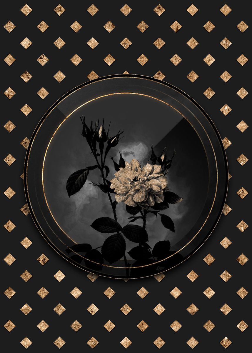 'Gold Autumn Damask Rose' Poster by Holy Rock Design | Displate