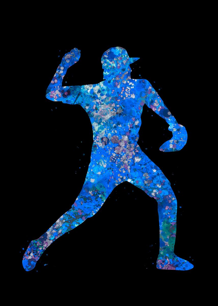 'Baseball pitcher blue' Poster, picture, metal print, paint by Yahya ...