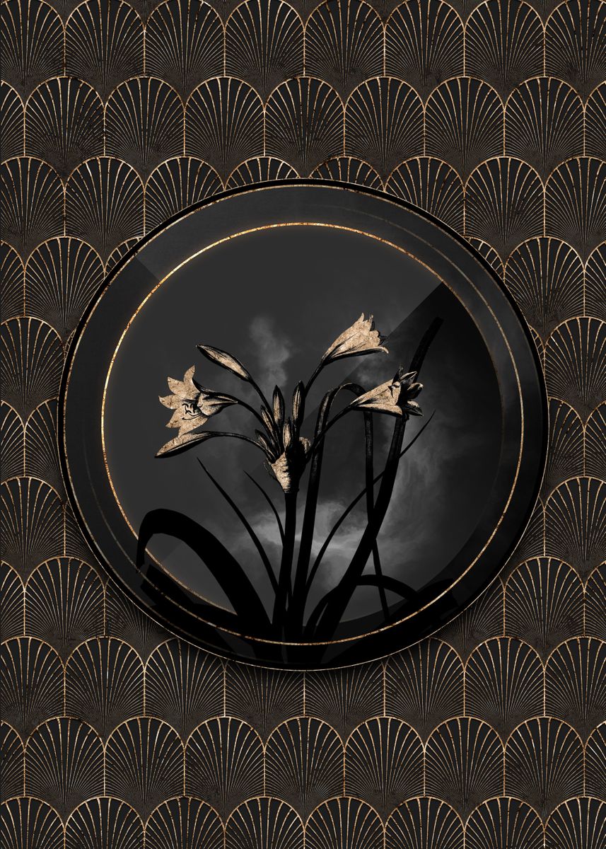 'Shadowy Gold Art Deco Lily' Poster, picture, metal print, paint by ...