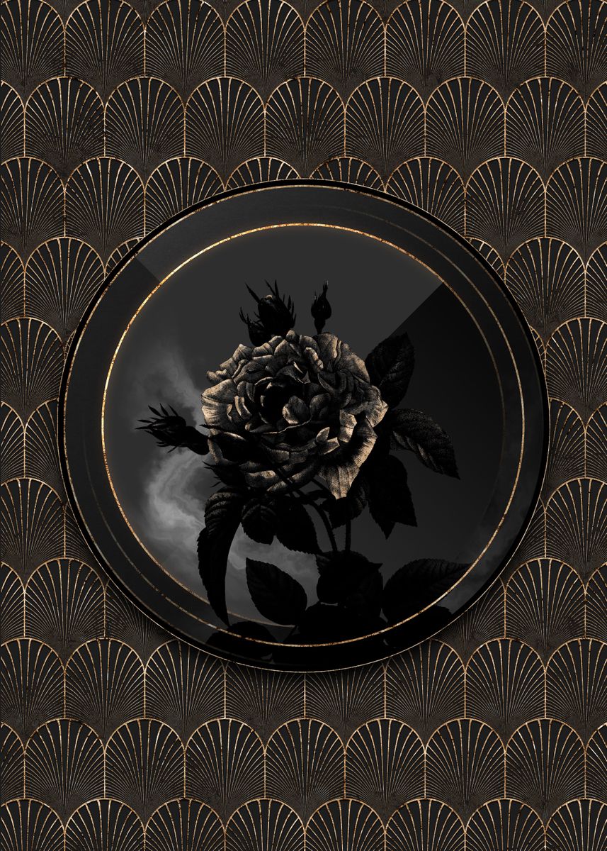 'Art Deco Gold Shadowy Rose' Poster, picture, metal print, paint by ...