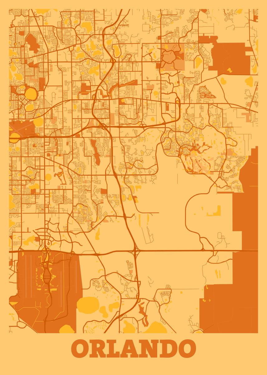 'Orlando Sunset City Map' Poster, picture, metal print, paint by Tien ...