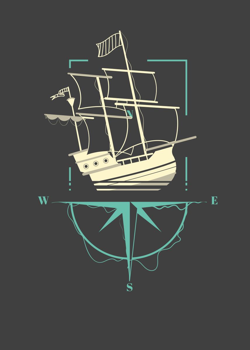 'Sailing Boat Ship Compass' Poster, picture, metal print, paint by ...