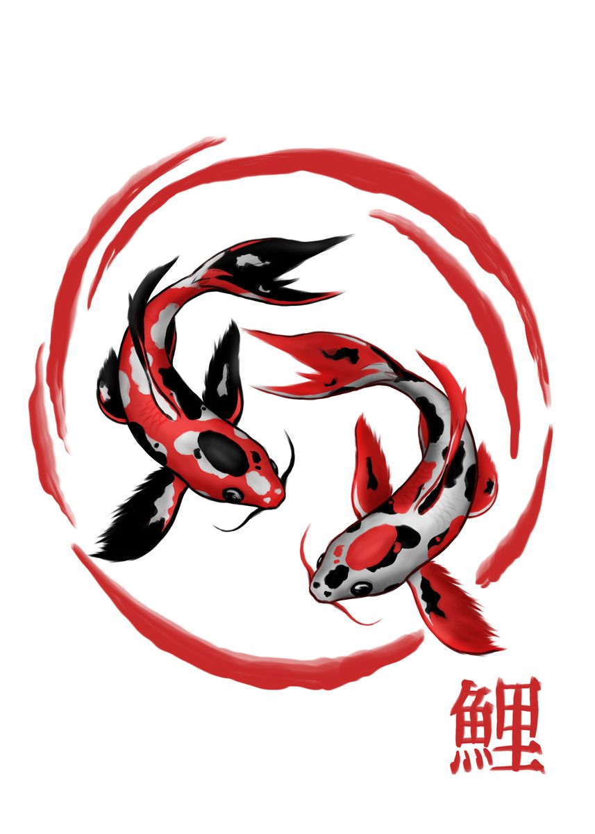 'Yin Yang Koi Fish' Poster, picture, metal print, paint by Arfan Artd ...
