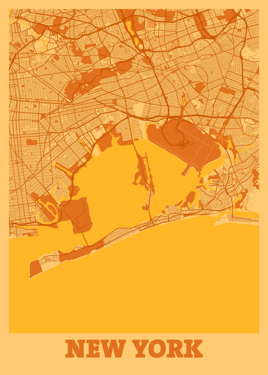'New York Sunset City Map' Poster, picture, metal print, paint by Tien ...