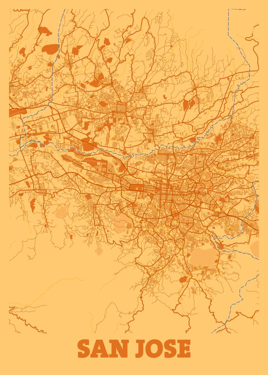 'San Jose Sunset City Map' Poster, picture, metal print, paint by Tien ...
