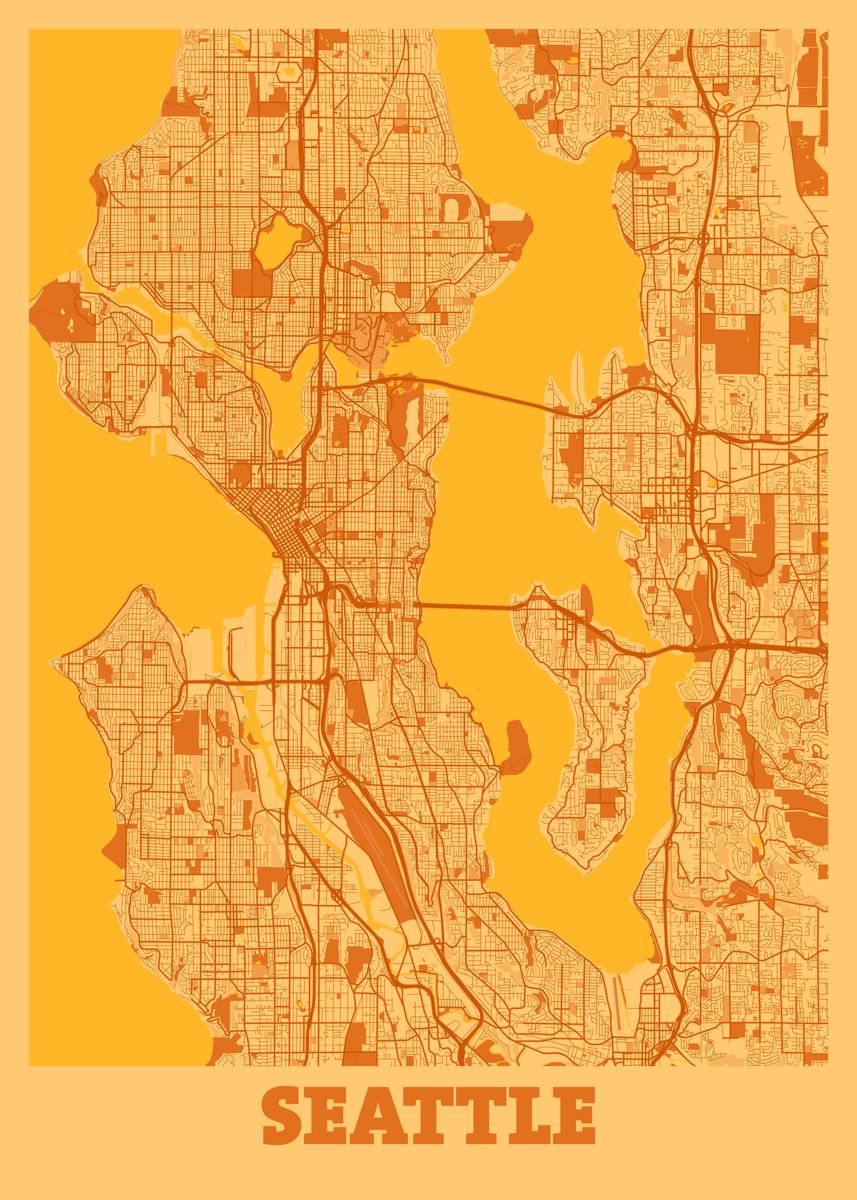 'Seattle Sunset City Map' Poster by Tien Stencil | Displate