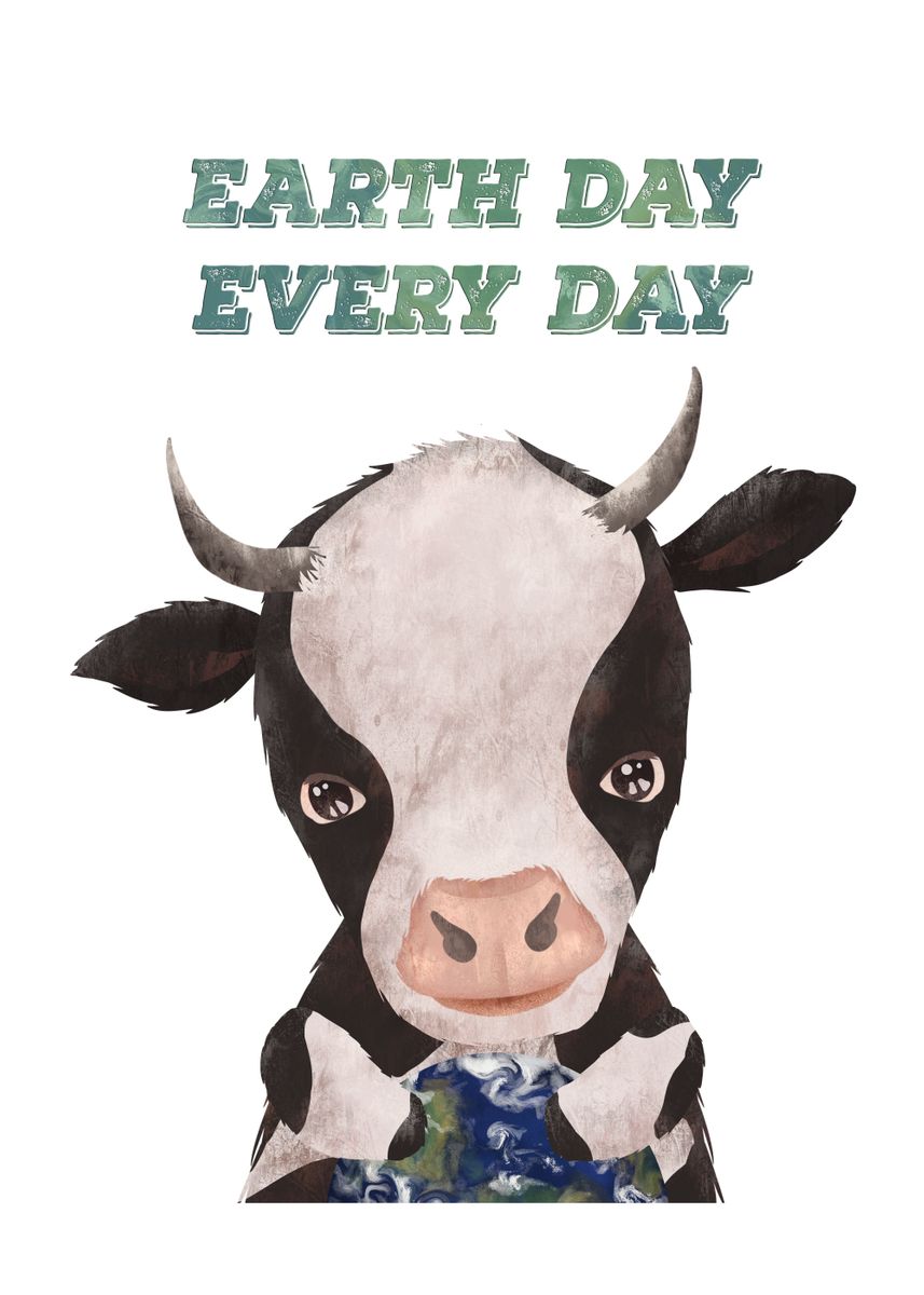 'Earth day Cow' Poster, picture, metal print, paint by XandYart | Displate