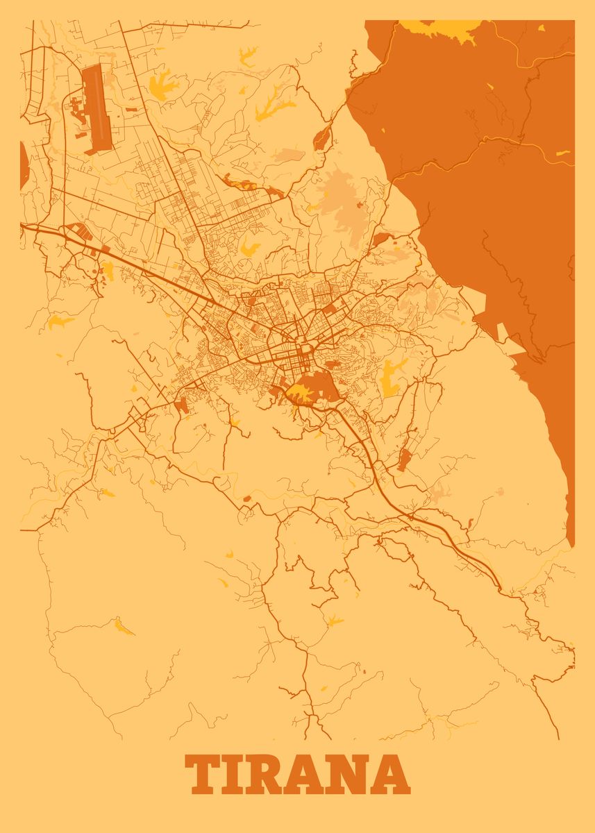 'Tirana Sunset City Map' Poster by Tien Stencil | Displate