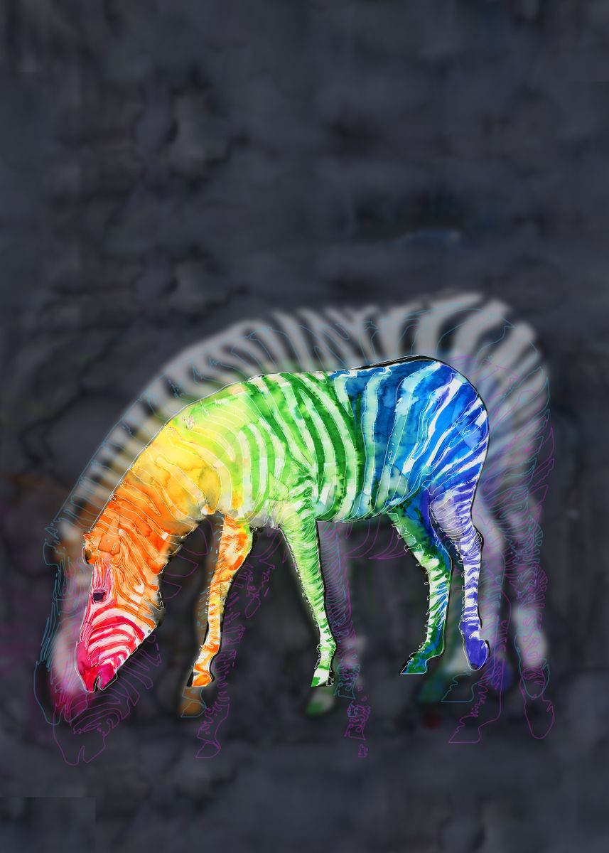 'Zebra in rainbow colors' Poster, picture, metal print, paint by Bianca ...