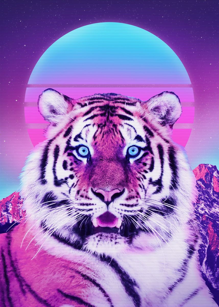 'Tiger 80s' Poster, picture, metal print, paint by Oliver Qo | Displate