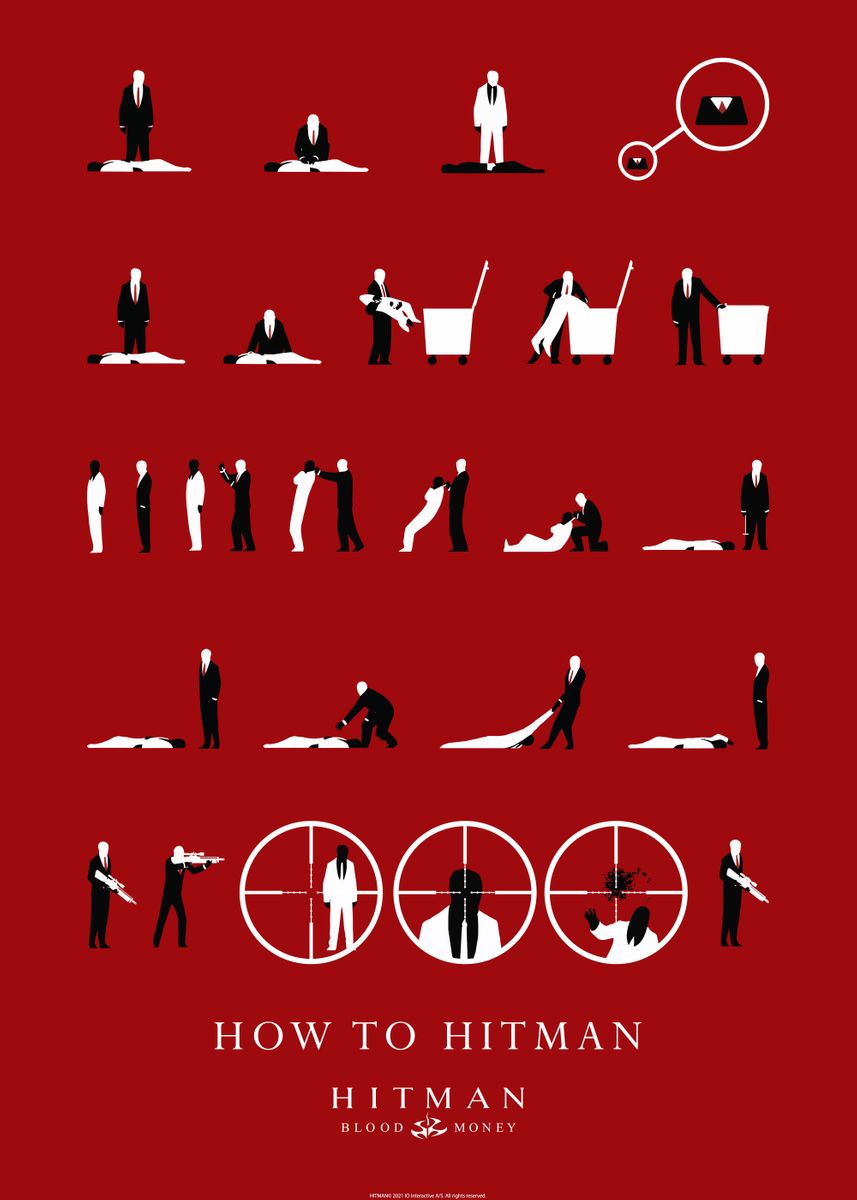 'How To Hitman Sketch Red' Poster, picture, metal print, paint by ...