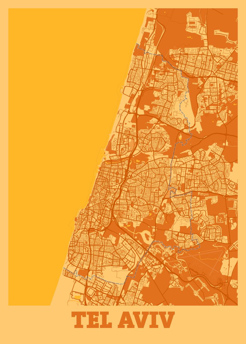 'Tel Aviv Sunset City Map' Poster, picture, metal print, paint by Tien ...