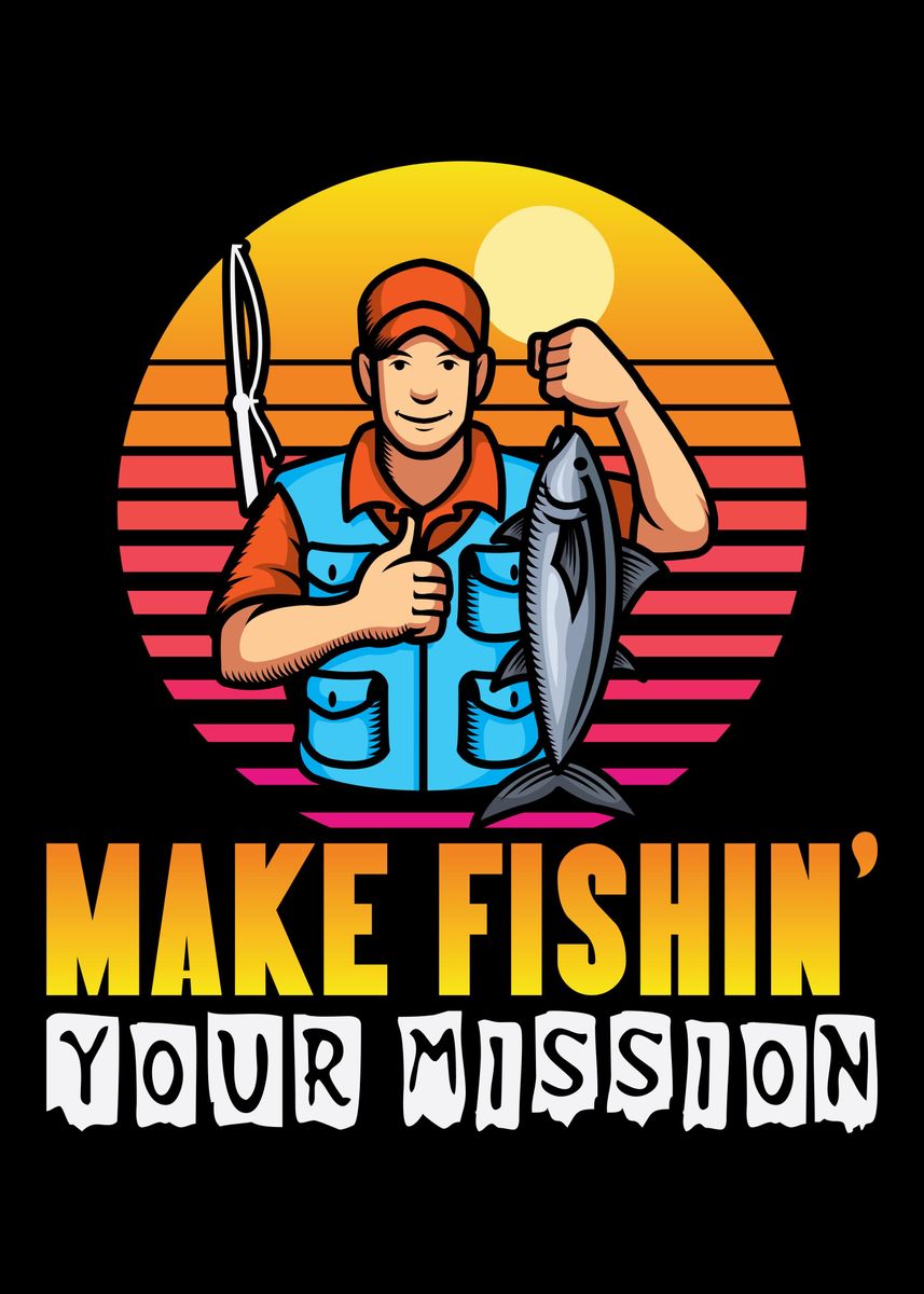 'Angler Fisherman Fish' Poster, picture, metal print, paint by ...