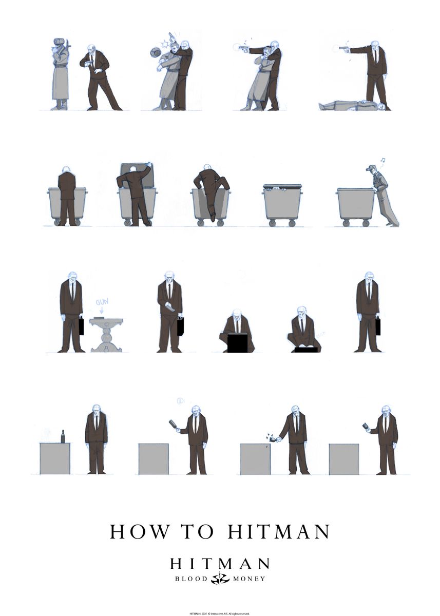 'How to Hitman Sketch White' Poster, picture, metal print, paint by ...