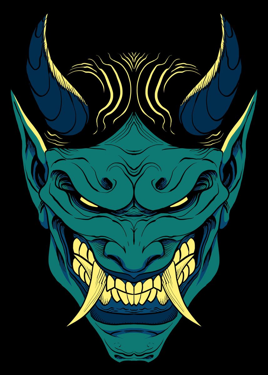 'Green Oni mask' Poster, picture, metal print, paint by Salny Setyadi ...