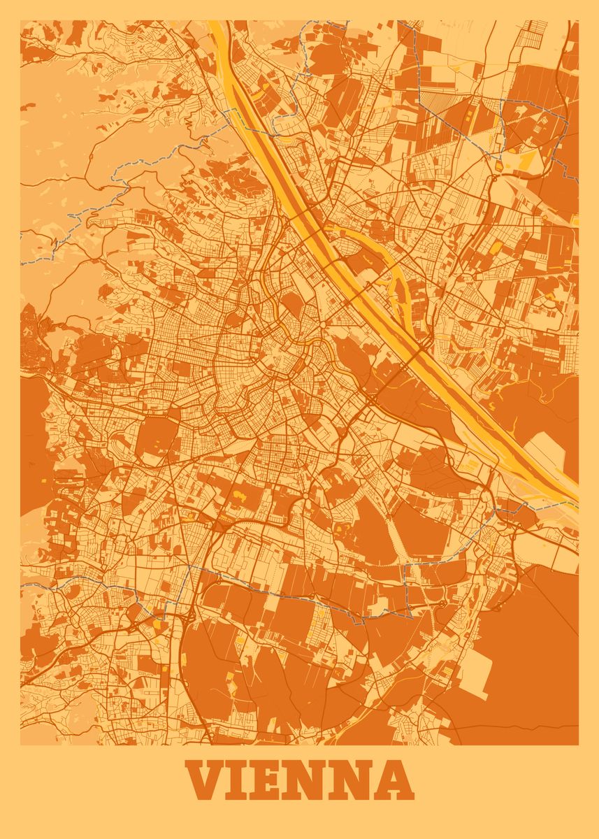 'Vienna Sunset City Map' Poster, picture, metal print, paint by Tien ...