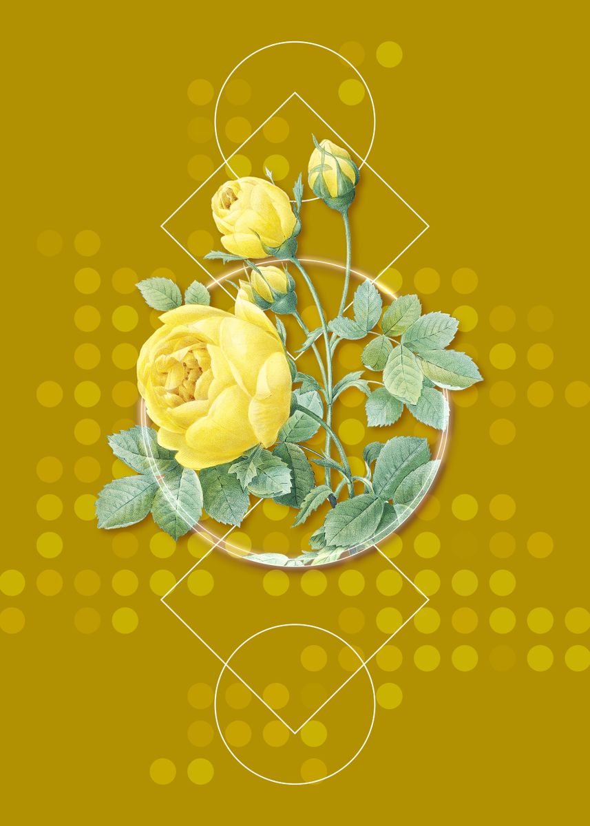 'Vintage Yellow Rose Flower' Poster, picture, metal print, paint by ...