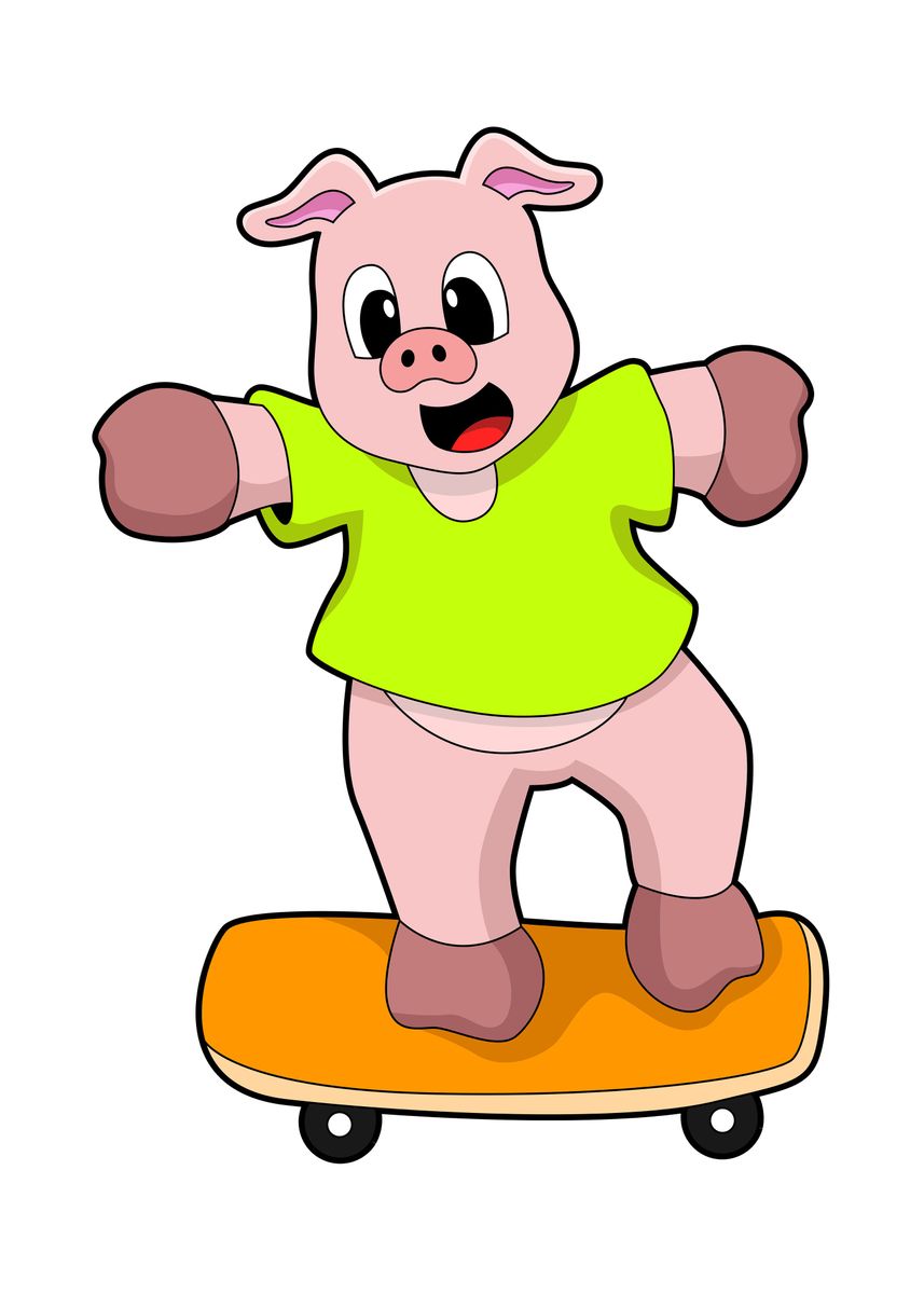 'Pig Skater Skateboard' Poster, picture, metal print, paint by Markus ...