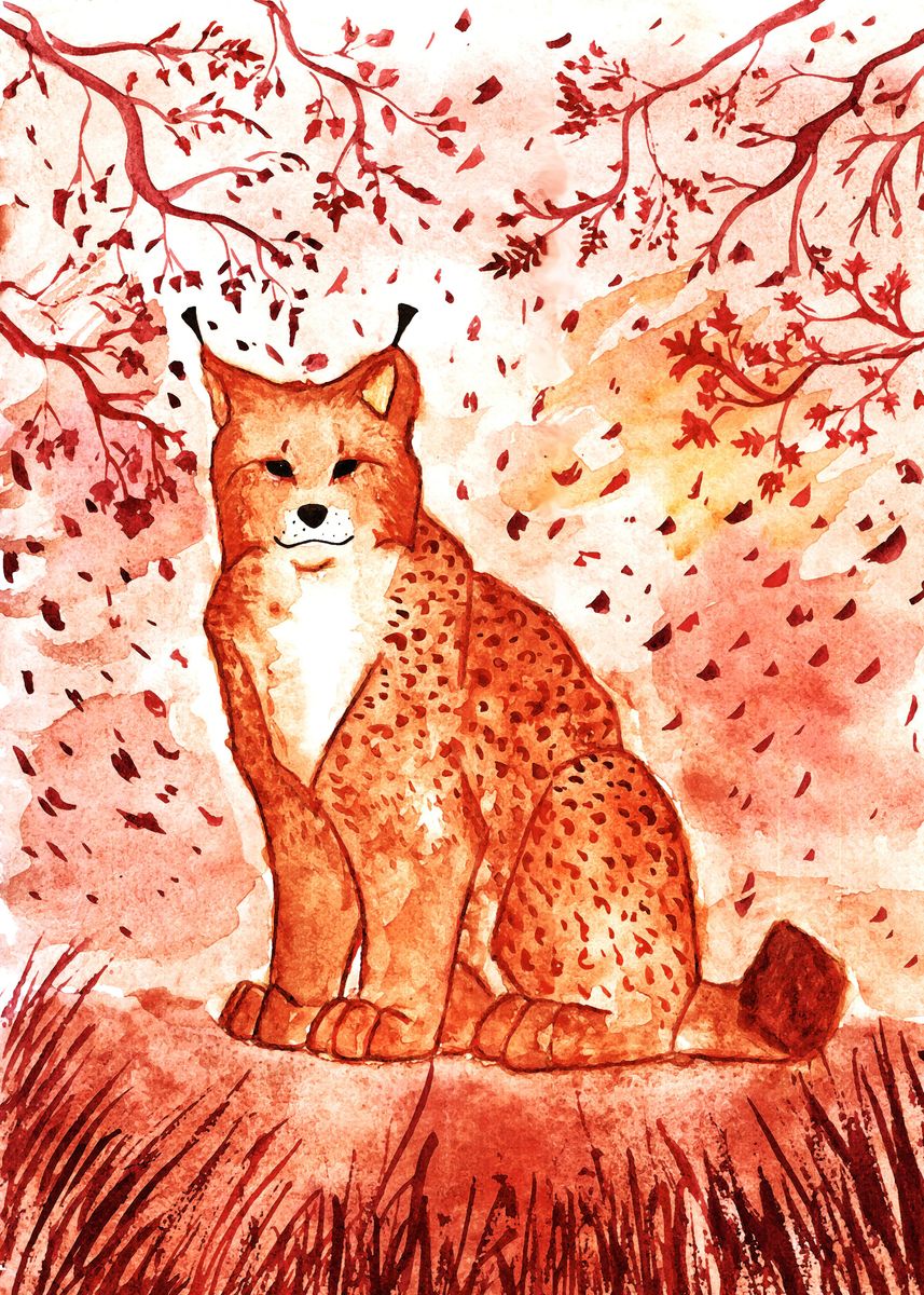 'Autumn lynx' Poster, picture, metal print, paint by dogodart Naoki ...