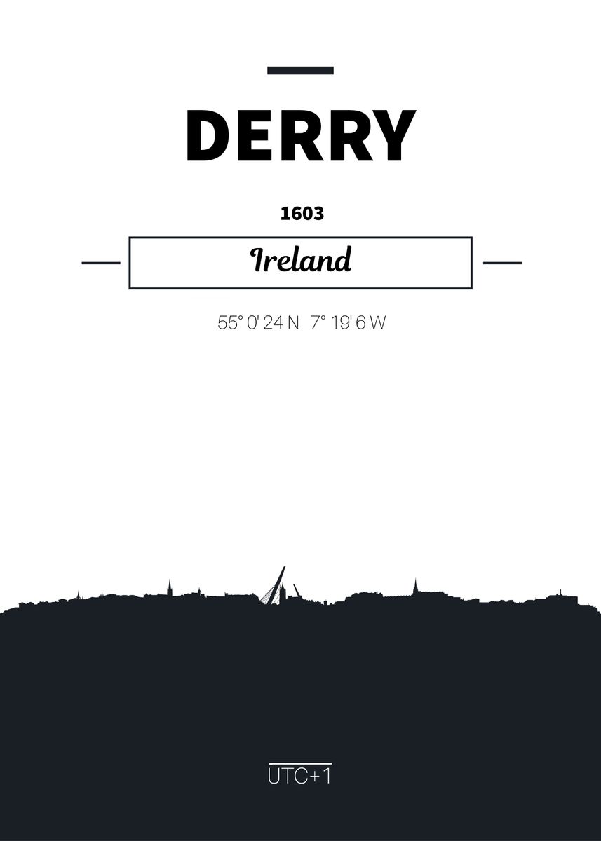 'Derry ireland skyline' Poster, picture, metal print, paint by ...