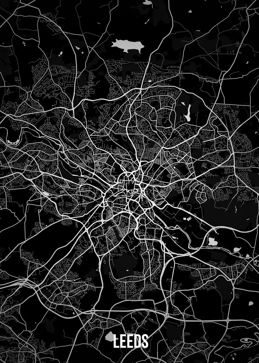 'Leeds dark map' Poster by Stefano Lunghi | Displate