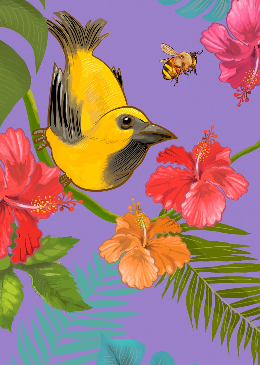 'Colorful birds' Poster, picture, metal print, paint by Queensy Collin ...