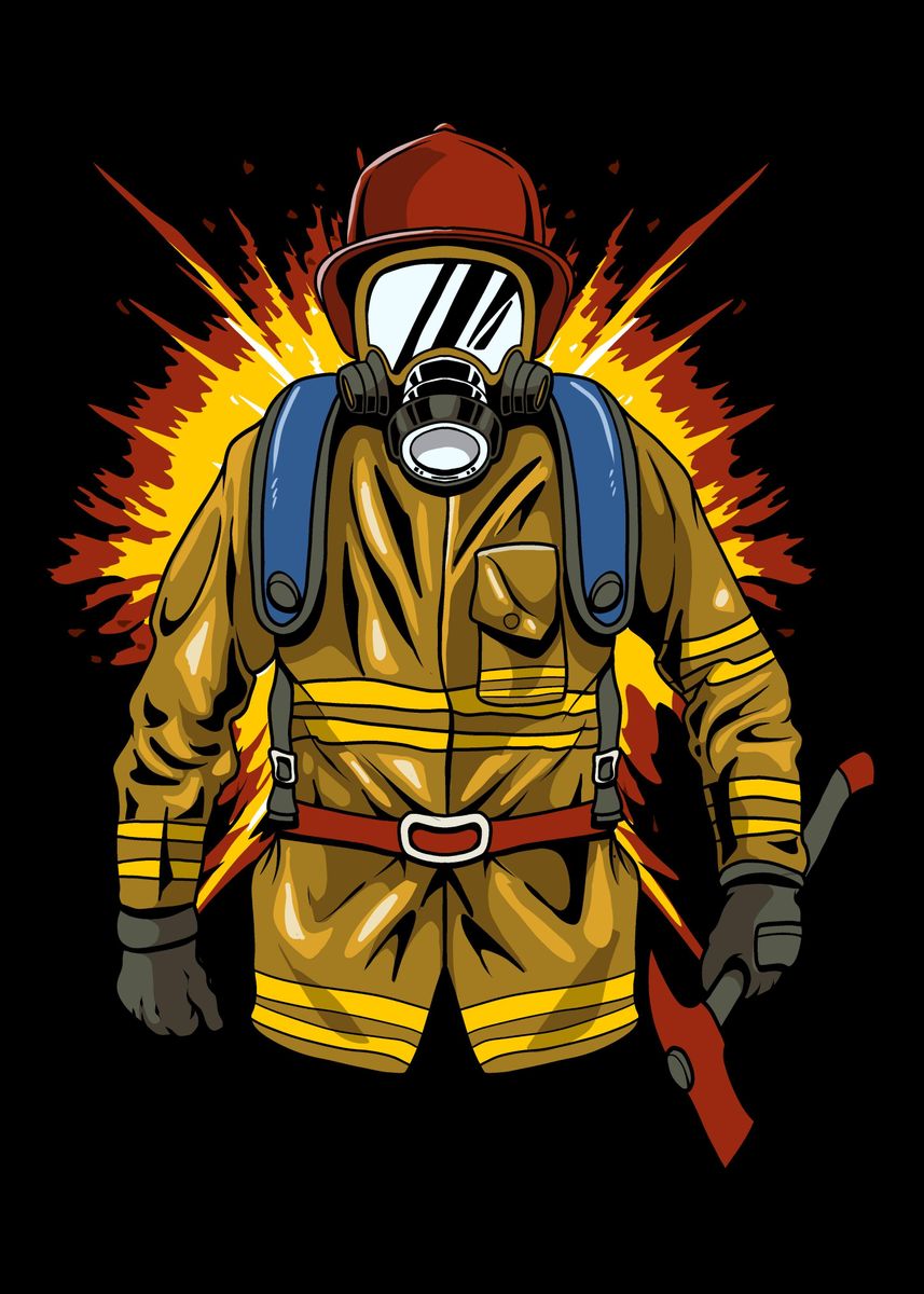 'Firefighter' Poster, picture, metal print, paint by BobbyBubble | Displate