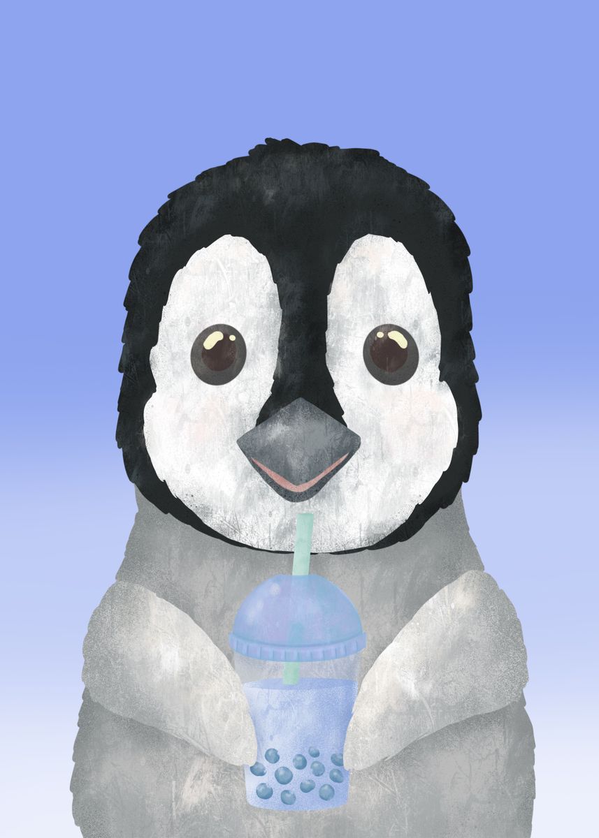 'Penguin Boba Tea' Poster, picture, metal print, paint by XandYart ...