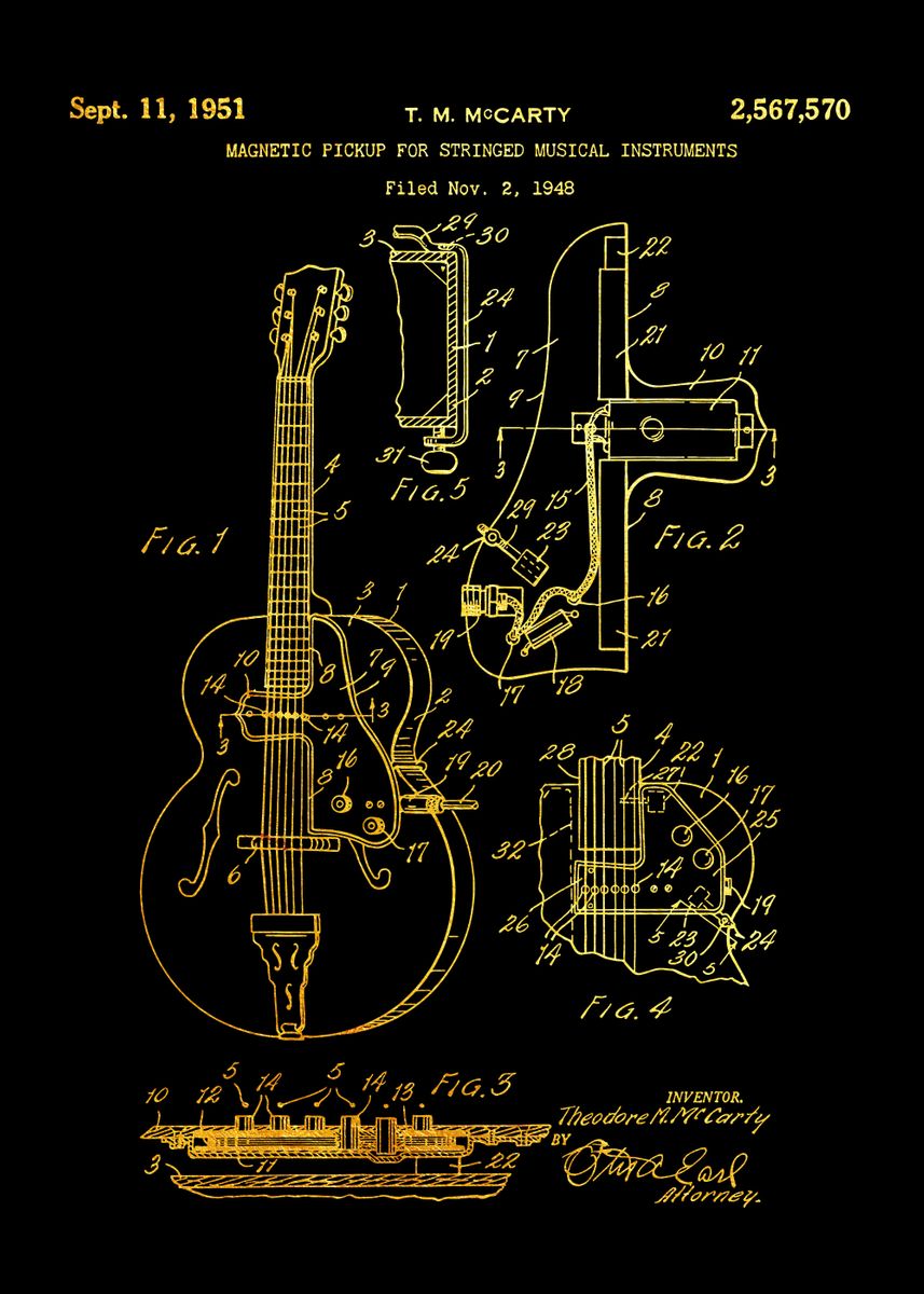 'Guitar Patent' Poster, picture, metal print, paint by ThomasDHaley ...