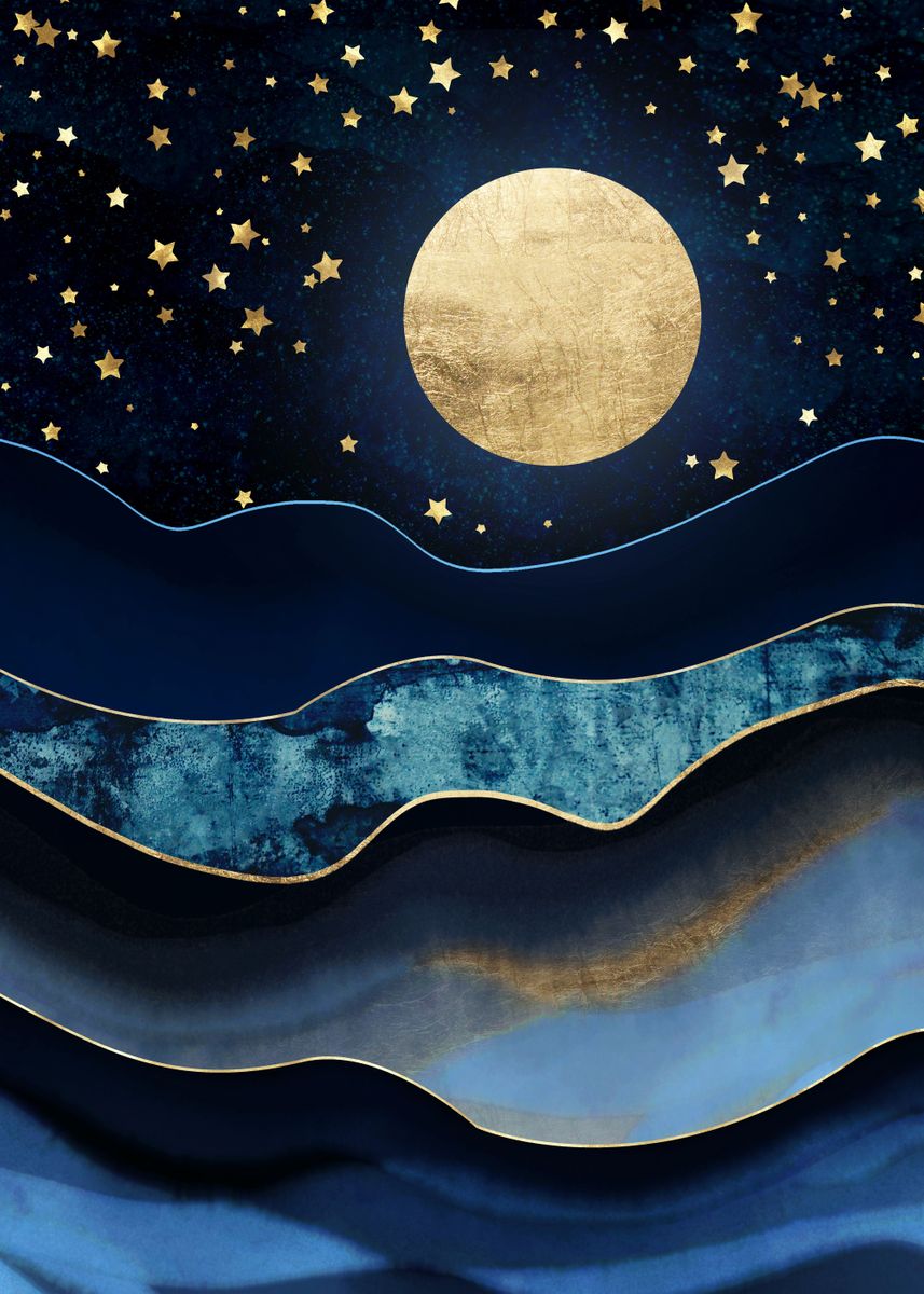 'Golden Moon' Poster, picture, metal print, paint by SpaceFrog Designs ...