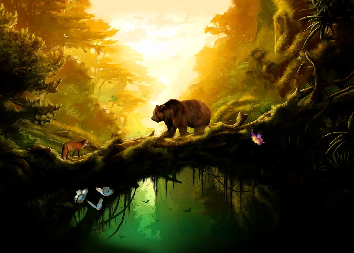 Drawing And Illustration Art And Collectibles Digital Poster A3 Fox Bear Pe