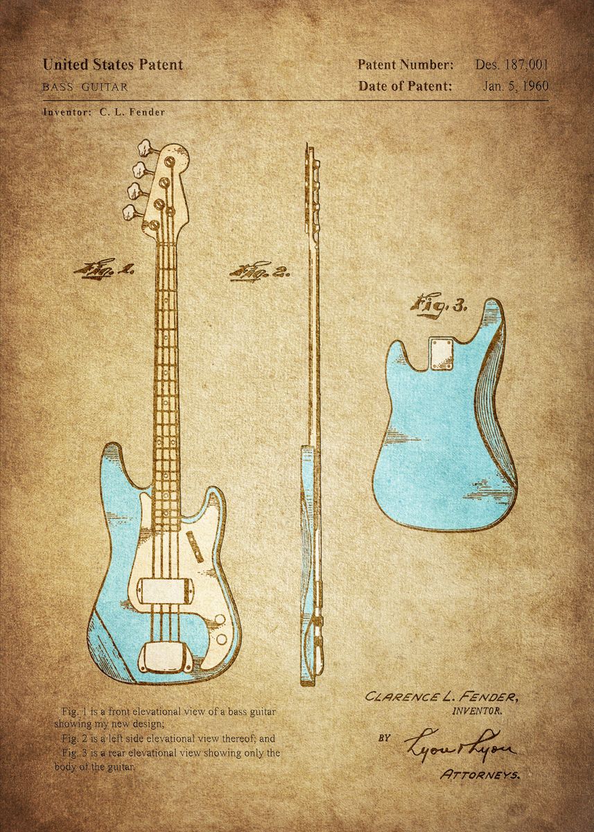 'Guitar Patent Print' Poster by ThomasDHaley | Displate