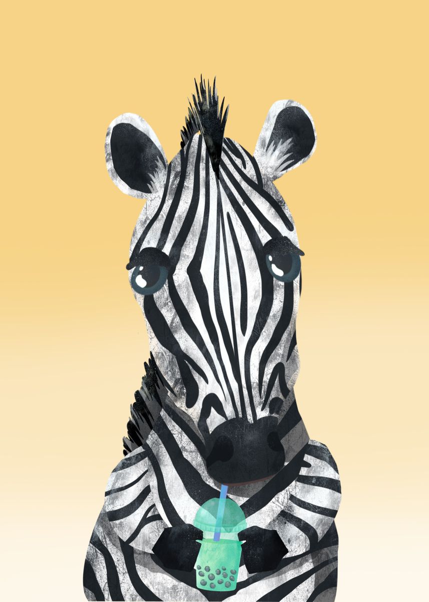 'Zebra Boba Tea' Poster, picture, metal print, paint by XandYart | Displate