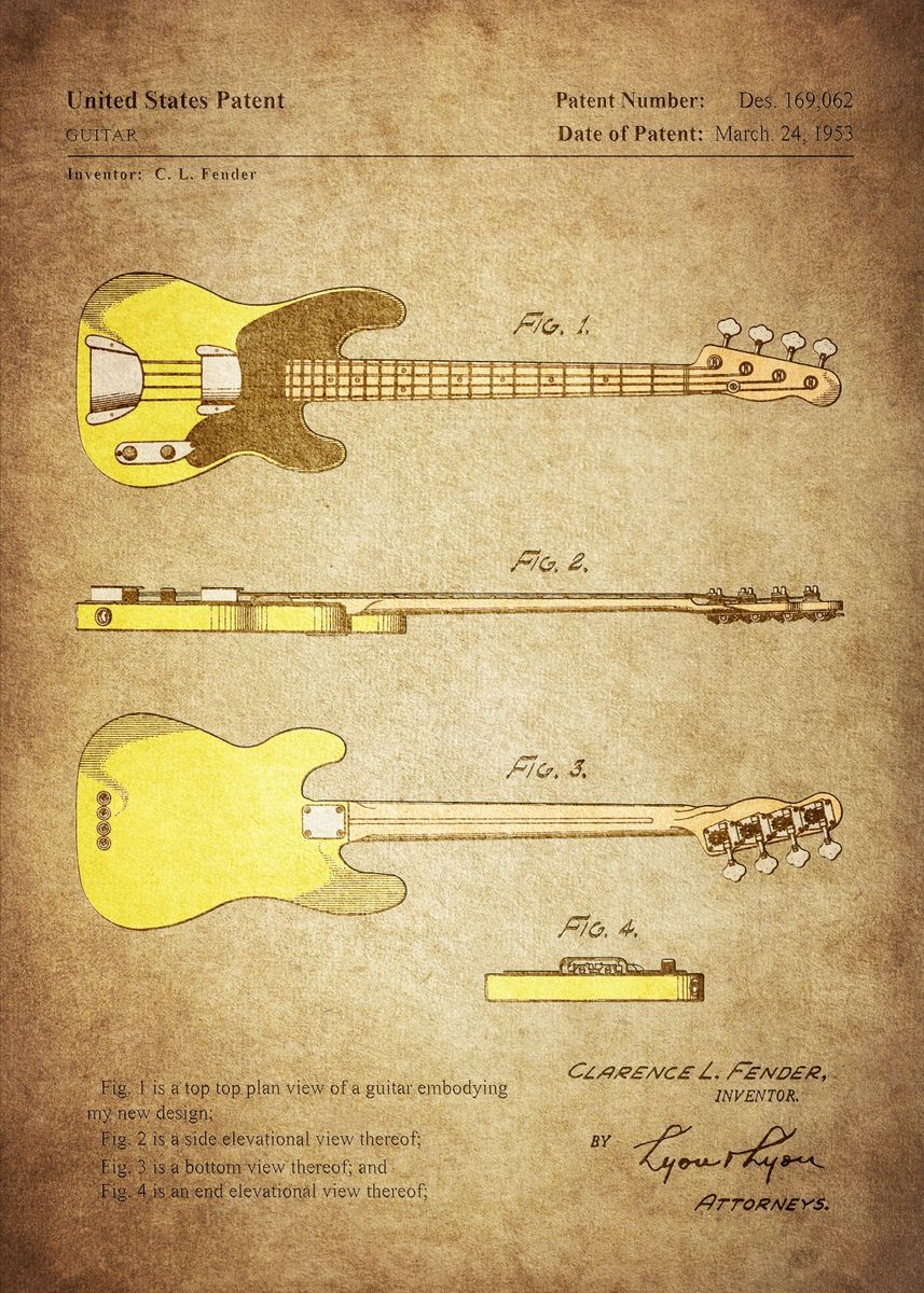 'Guitar Patent Print' Poster, picture, metal print, paint by ...