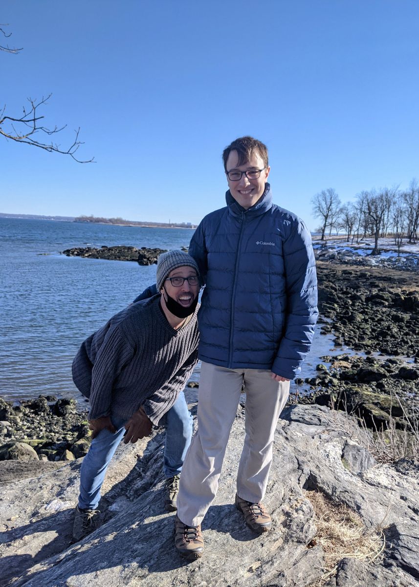 'Two men on rock' Poster, picture, metal print, paint by Lesley Tran ...