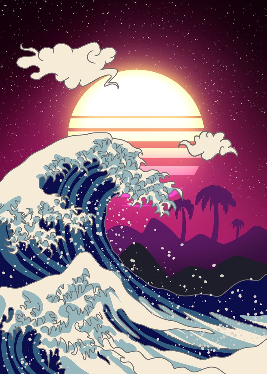 'Kanagawa retro wave' Poster, picture, metal print, paint by Valter ...