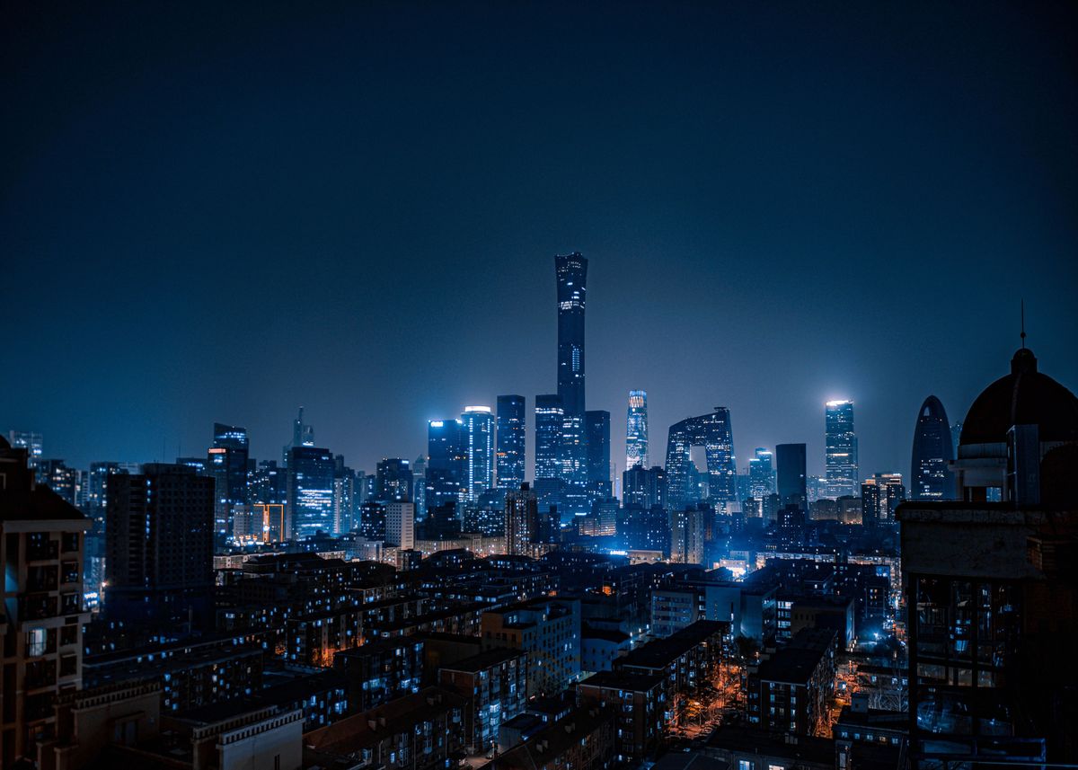 'Blue city light in the sky' Poster by Designersen | Displate