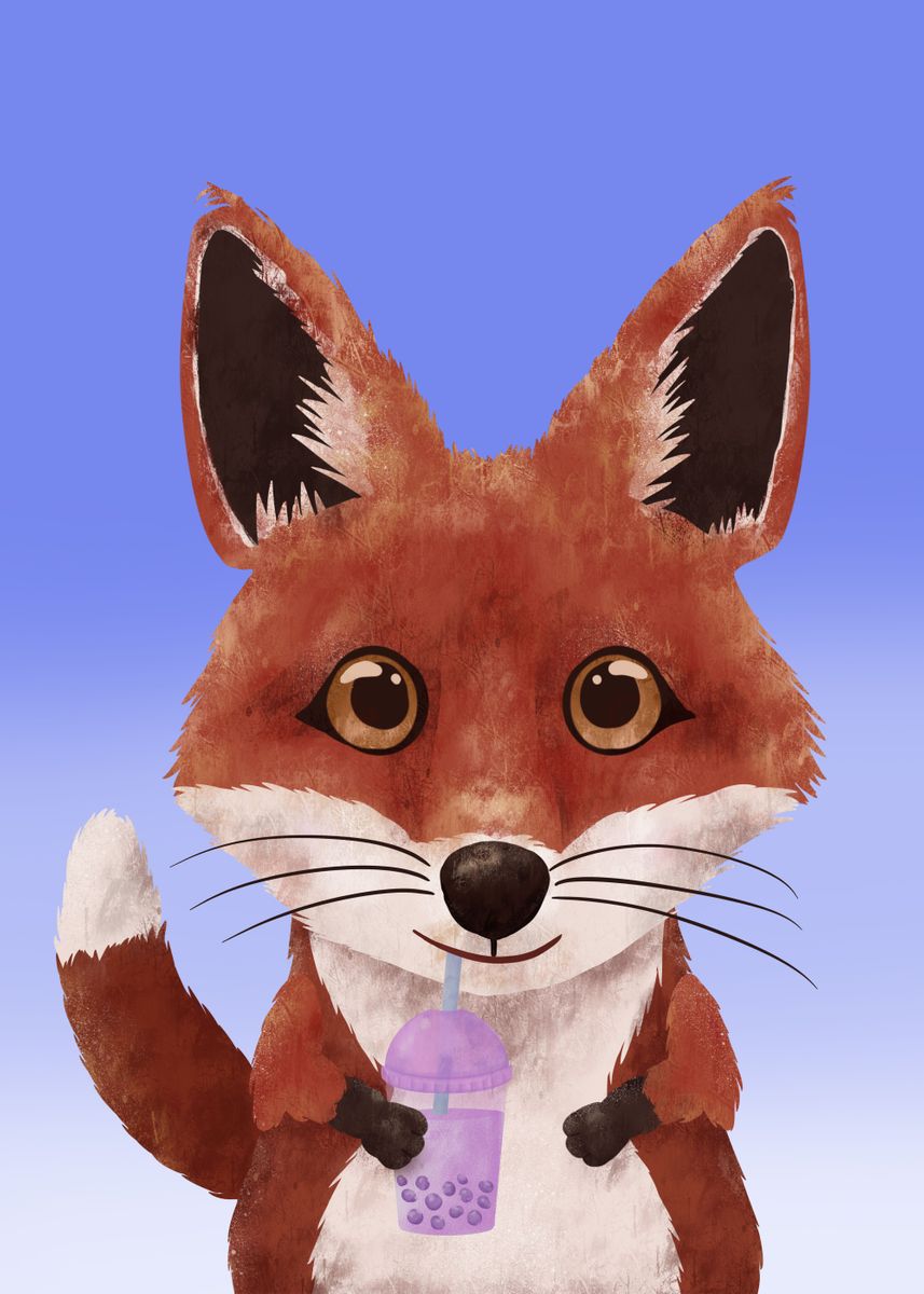 'Fox Boba Tea' Poster, picture, metal print, paint by XandYart | Displate