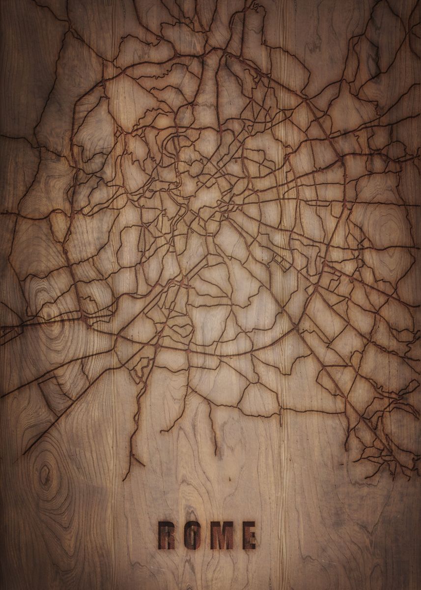 'Rome Wood Map' Poster, picture, metal print, paint by NAKU | Displate